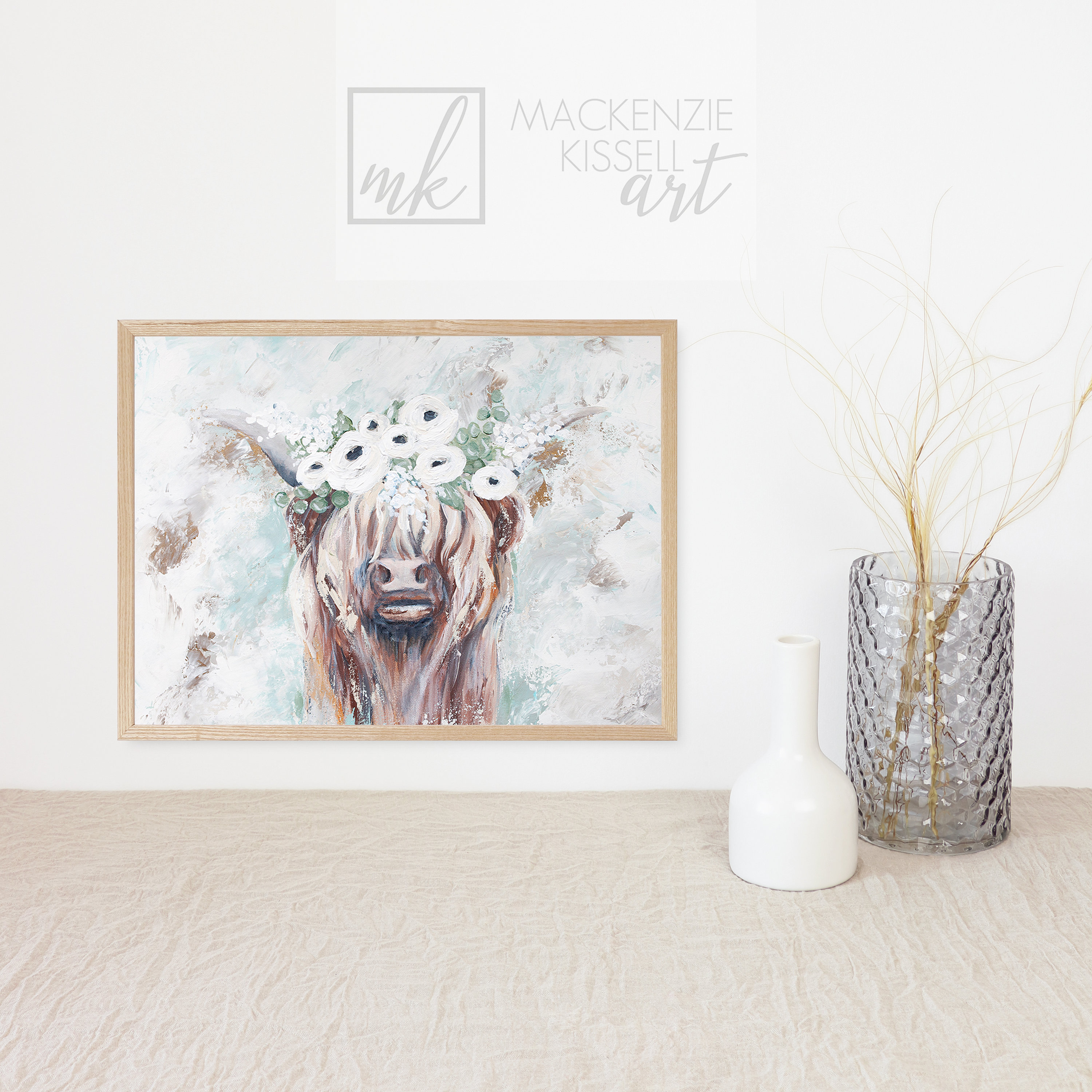 Jolene Highland Cow - Flower Crown Farm Animal Paper Print in Multiple ...