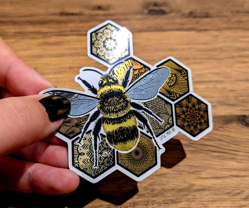 Bee Mirror Effect Vinyl Sticker, Waterproof Sticker for Water Bottles ...