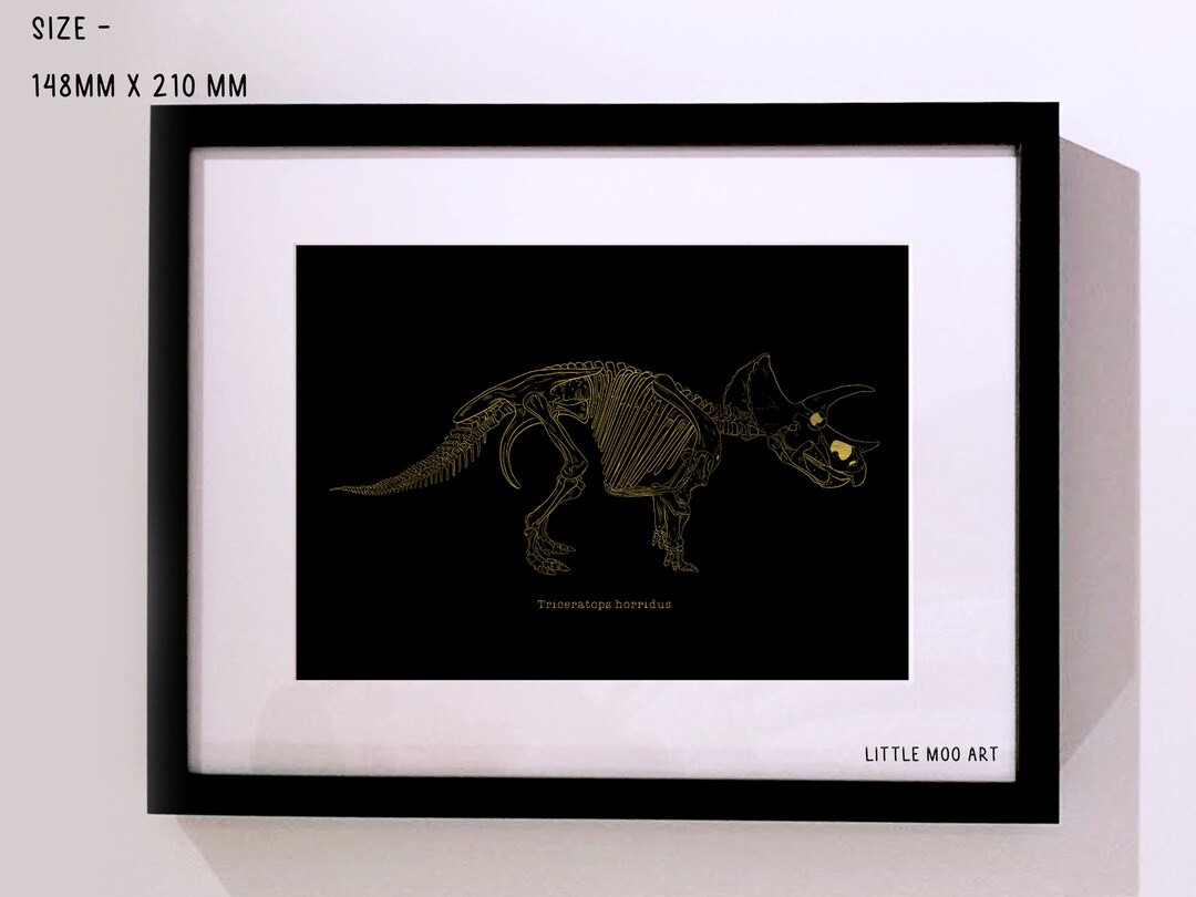 Triceratops Horridus Foil Print Dinosaur Skeleton Line Art Illustration ...
