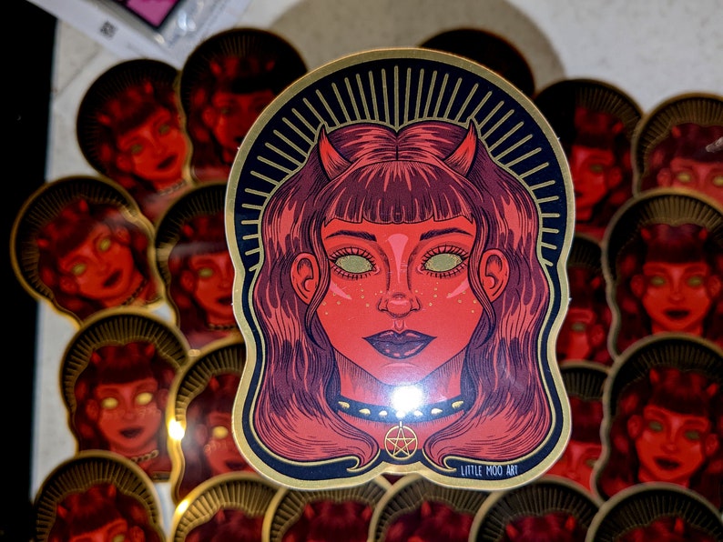 Demon Girl Red and Gold Metallic Vinyl Sticker Devil Tattoo - Etsy