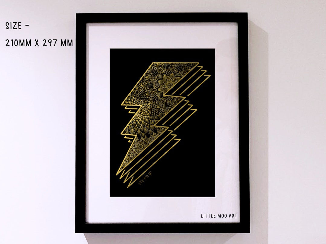 Lightning Bolt Mandala Doodle Gold Foil Print David Bowie - Etsy UK