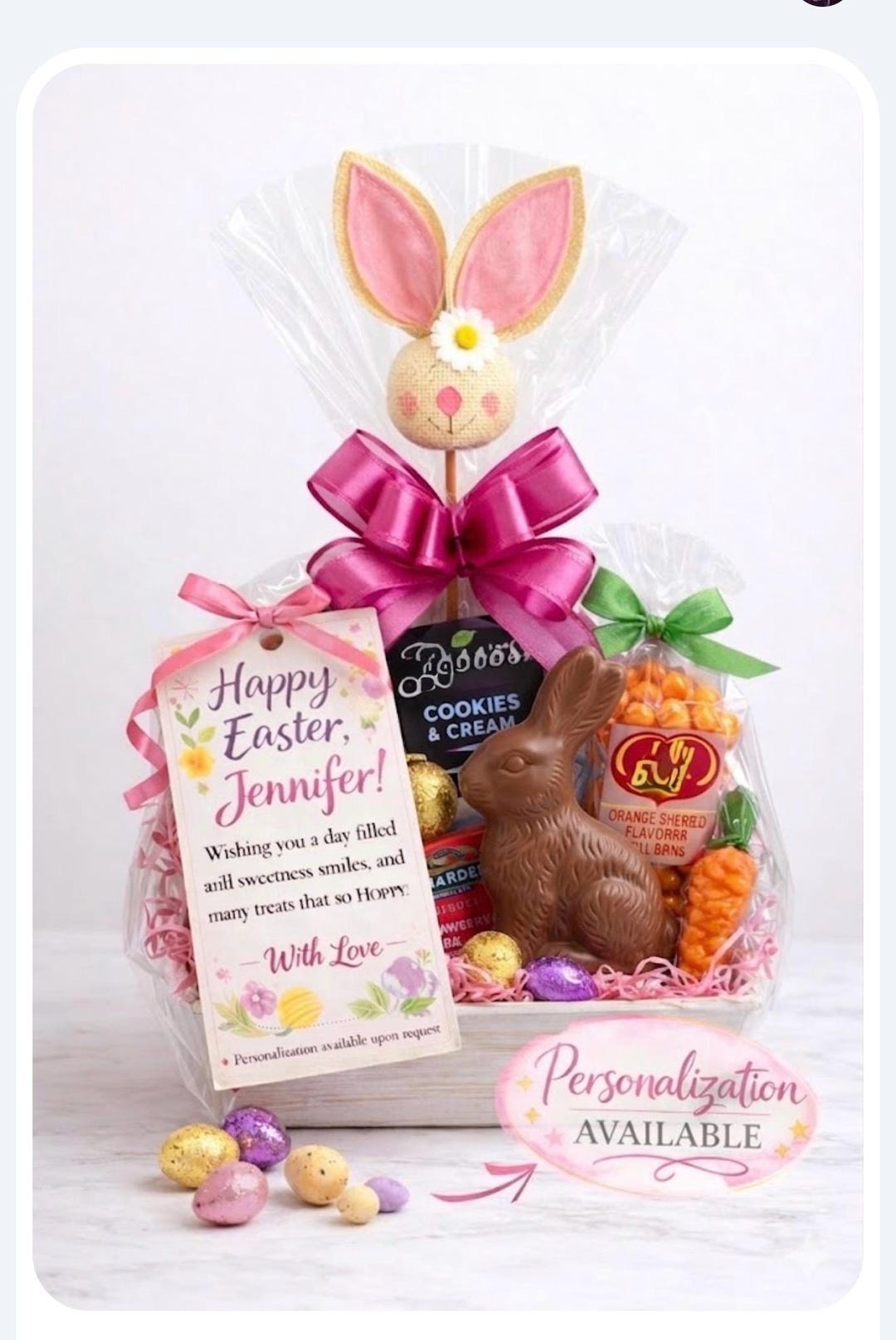 Personalized Easter Chocolate Gift Basket With Bunny Treats (gift Tag ...