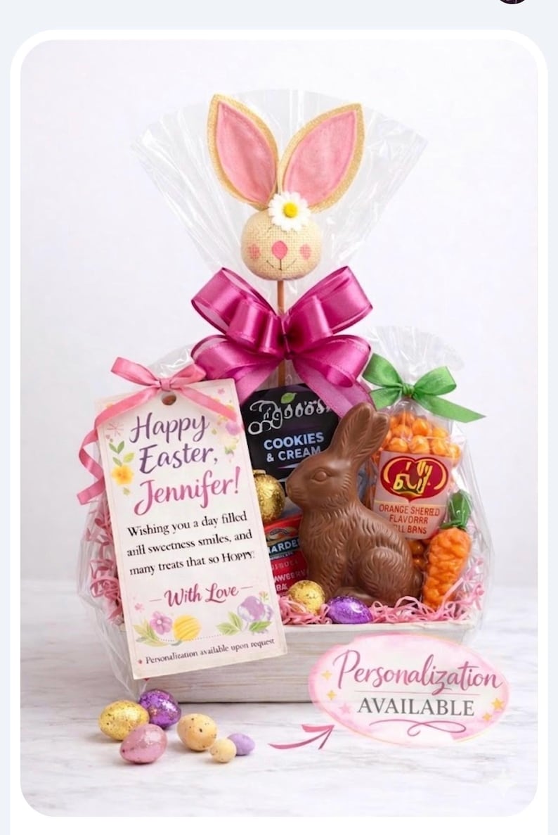 Personalized Easter Chocolate Gift Basket With Bunny Treats (gift Tag ...