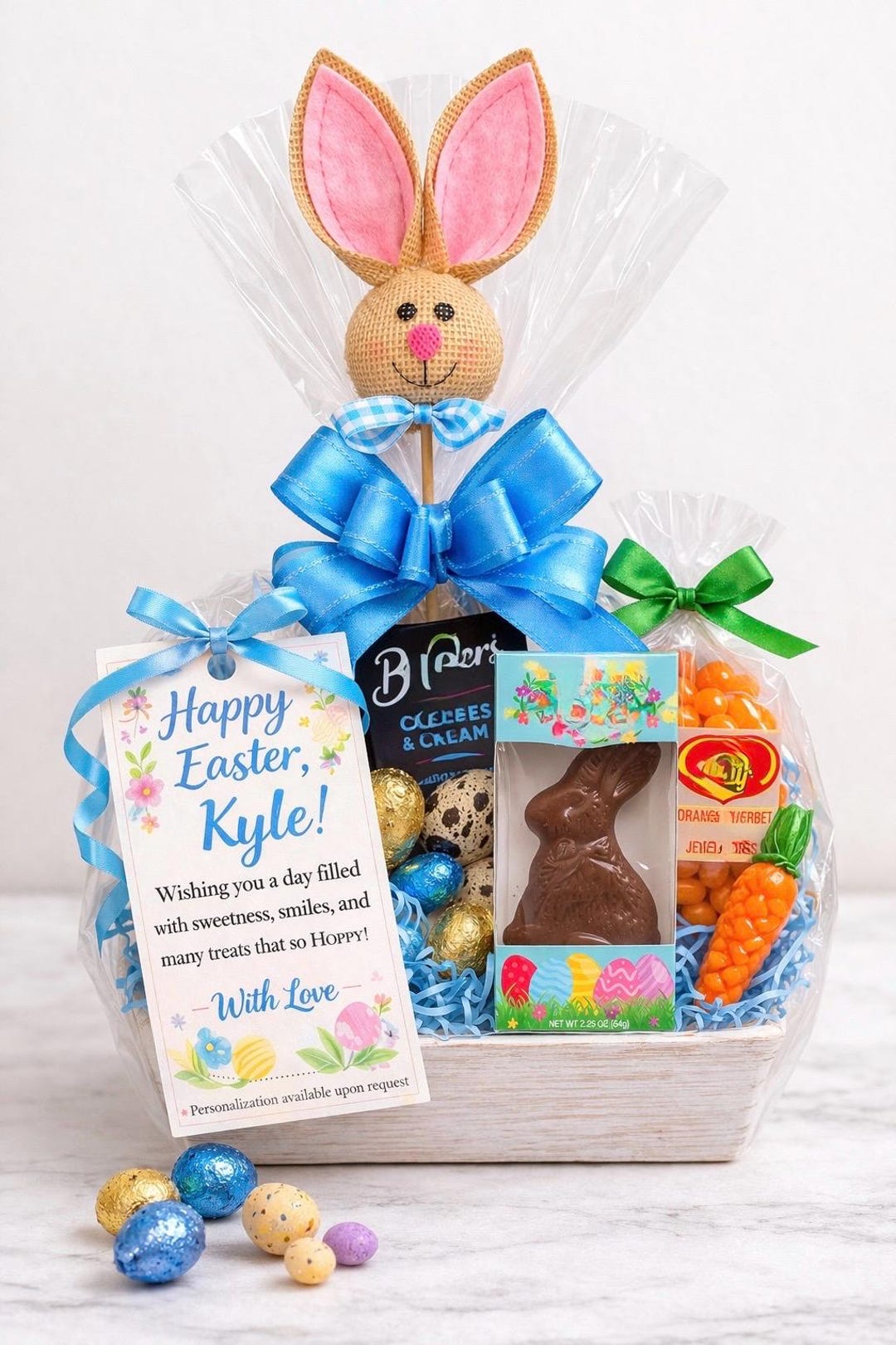 Personalized Easter Chocolate Gift Basket With Bunny Treats (gift Tag ...