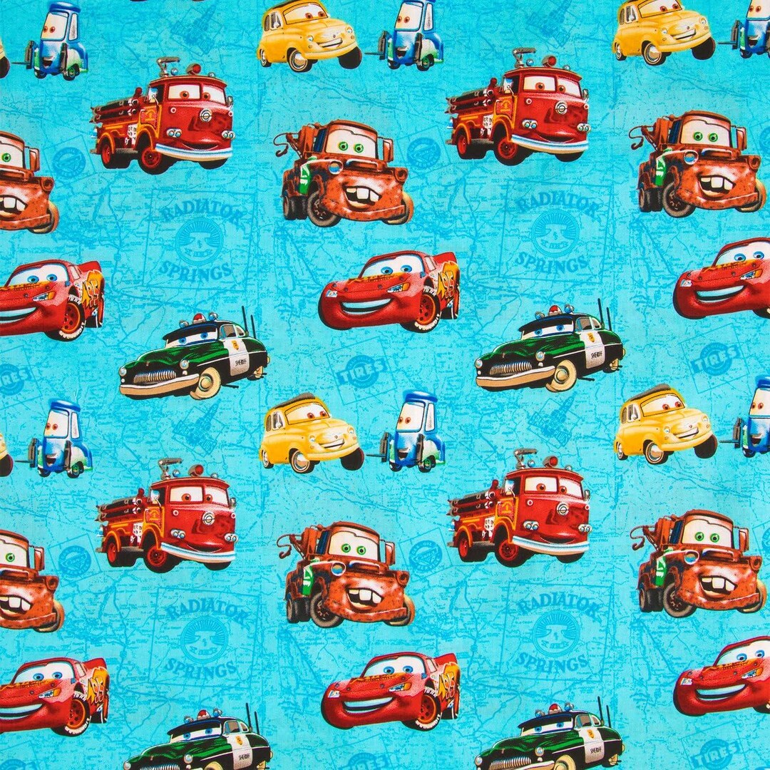 Cars on Blue Map Disney Pixar Cotton Calico Fabric, Springs Creative ...