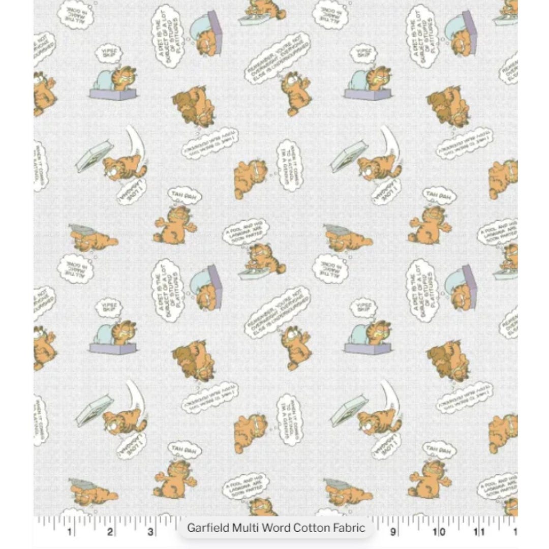Garfield Multi Word Cotton Fabric, Garfield Cat Sewing Fabric, Cotton ...