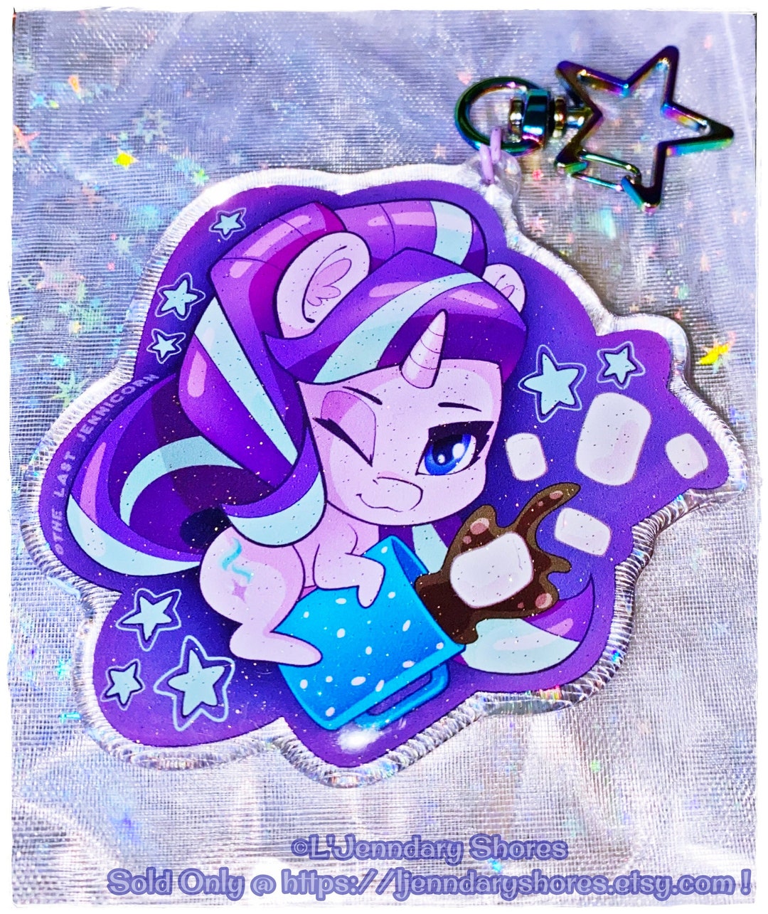 STARLIGHT GLIMMER 2-sided Glitter Charm Keychain MLP My Little Pony ...