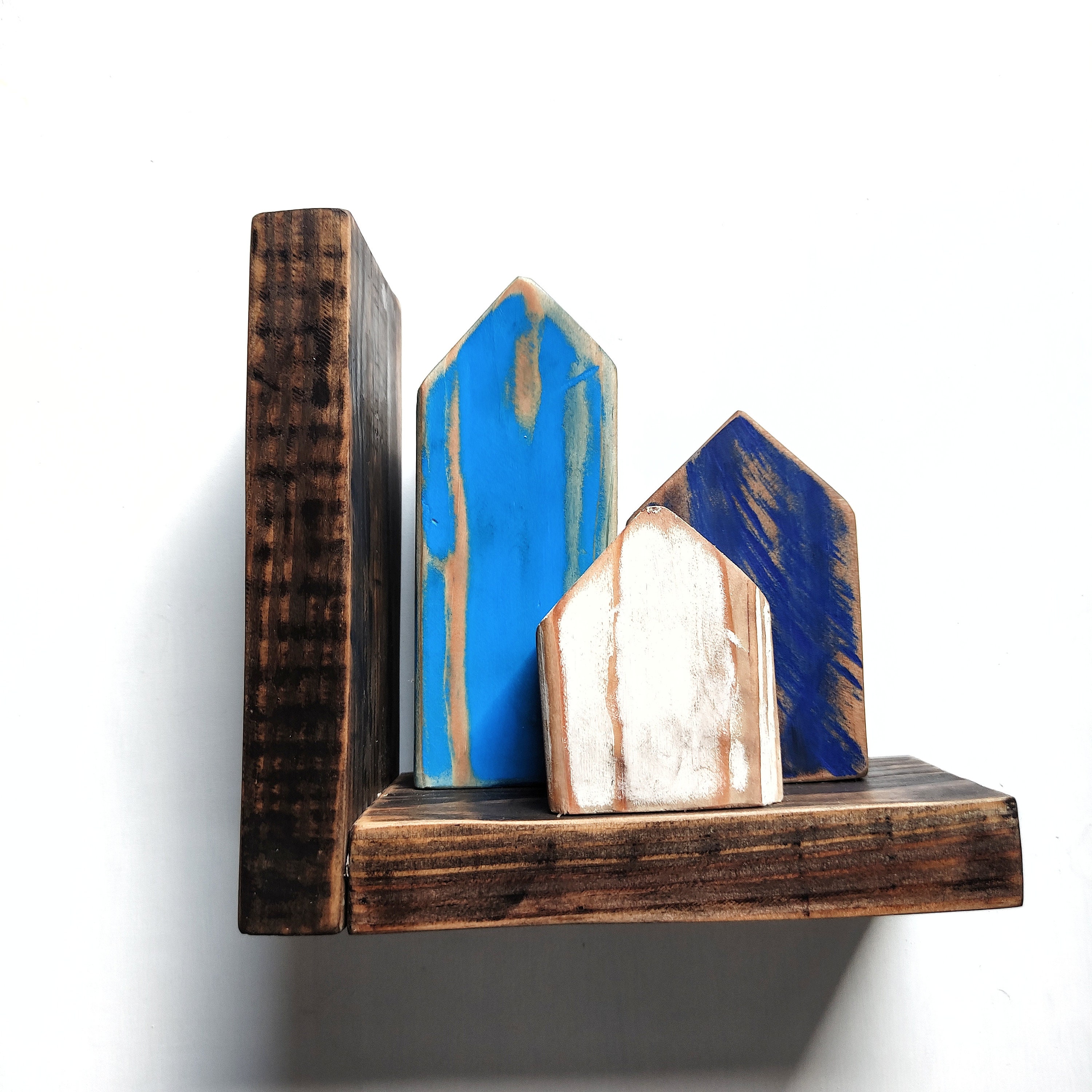 Blue Rustic Wooden Bookends, Booklovers Gifts, Unique Wooden Bookend ...