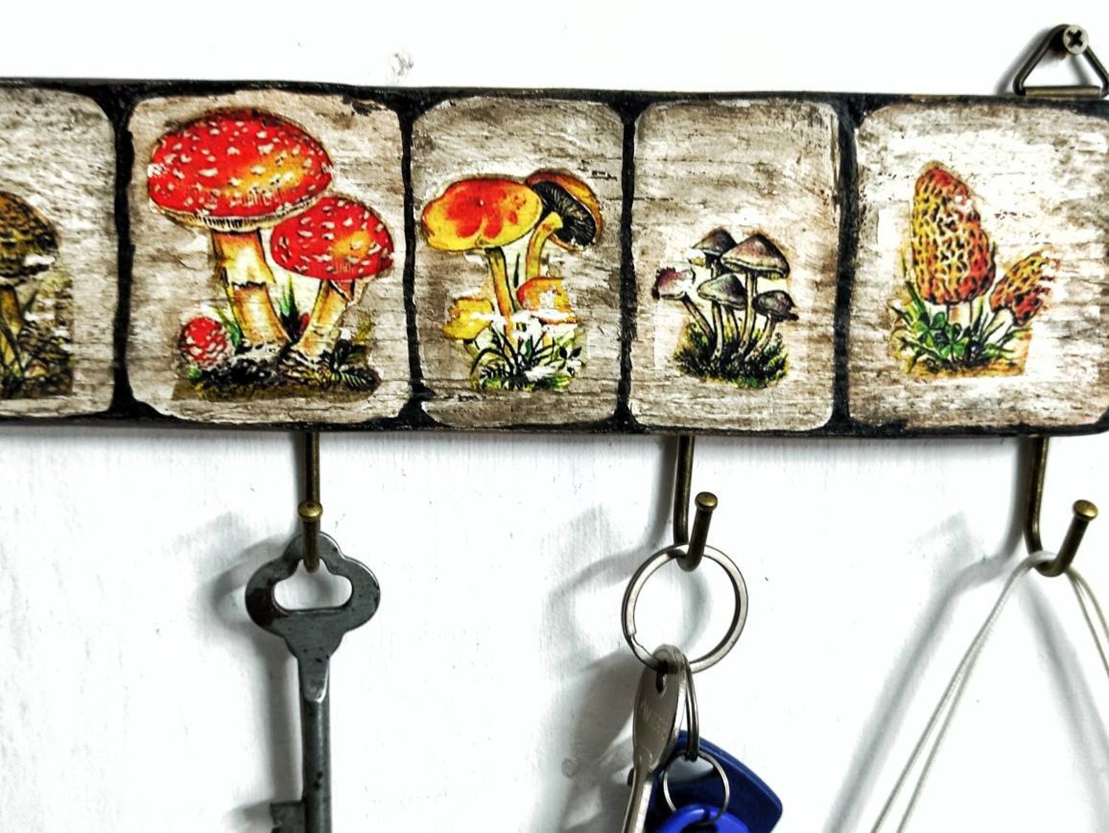 Wooden Key Holder for a Wall With Mushrooms Wall Organizer - Etsy