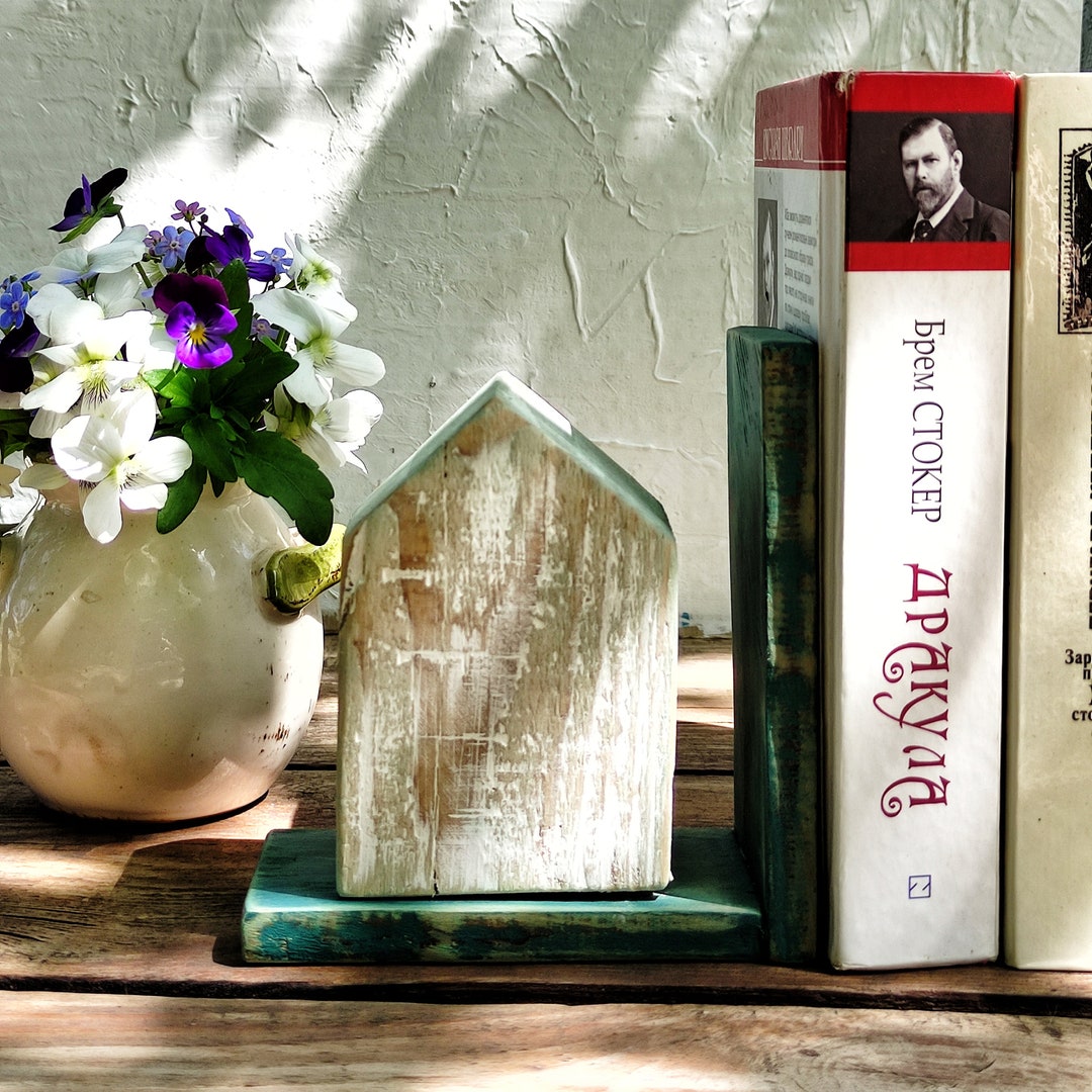 Booklovers Gift Rustic Wooden Small Bookend, Reclaimed Wood Bookend ...