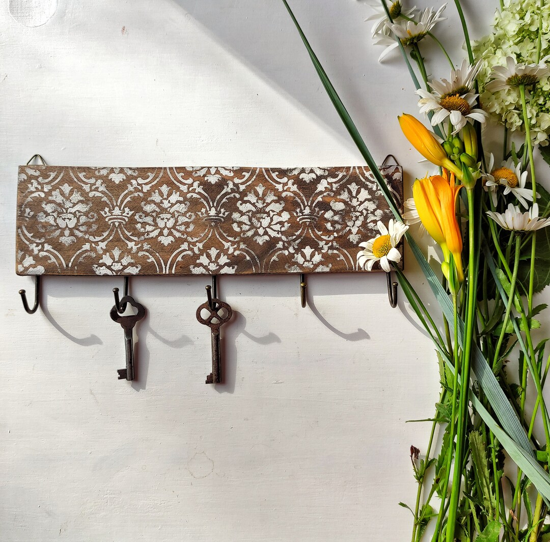 Rustic Natural Wood Key Holder for a Wall, Recycling Wood Entryway ...