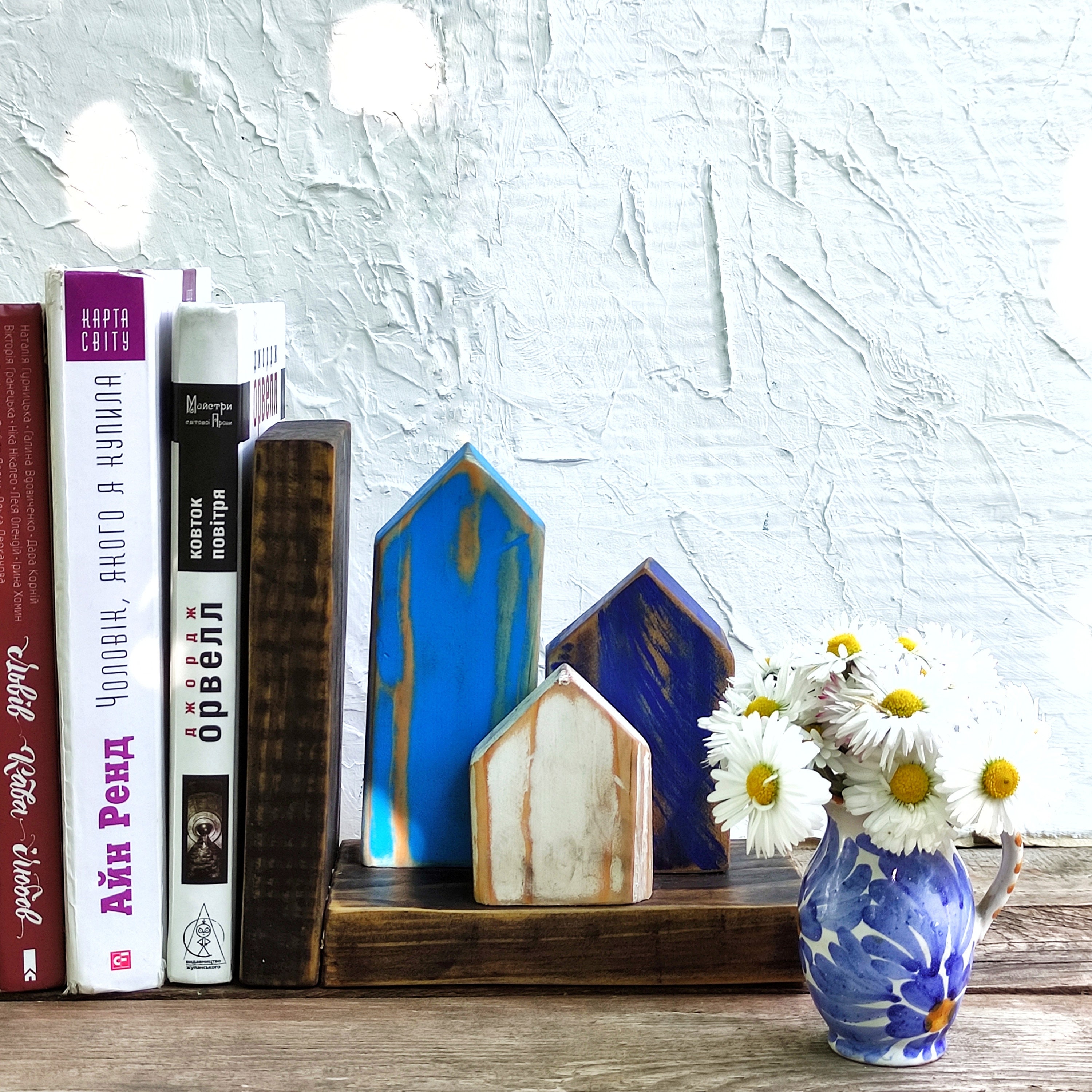 Blue Rustic Wooden Bookends, Booklovers Gifts, Unique Wooden Bookend ...