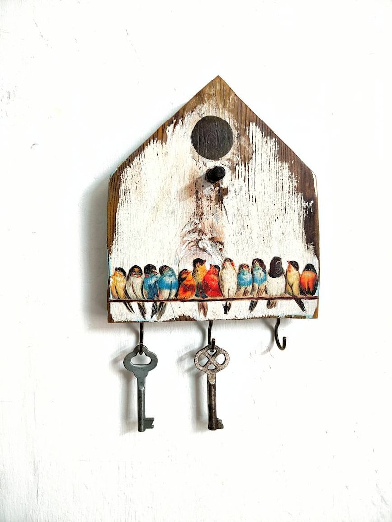 Key Holder for a Wall With Garden Birds Birds Decorations | Etsy