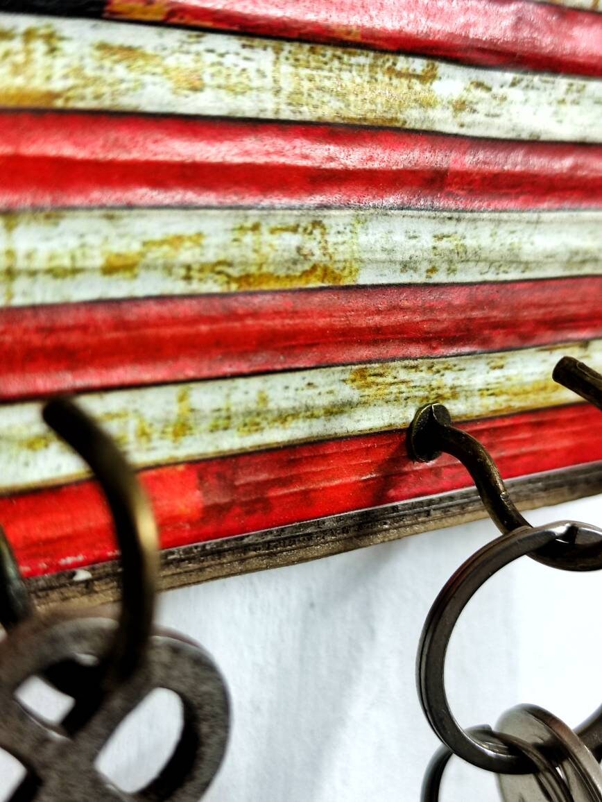 Small Wooden Key Holder for a Wall With American Flag From - Etsy