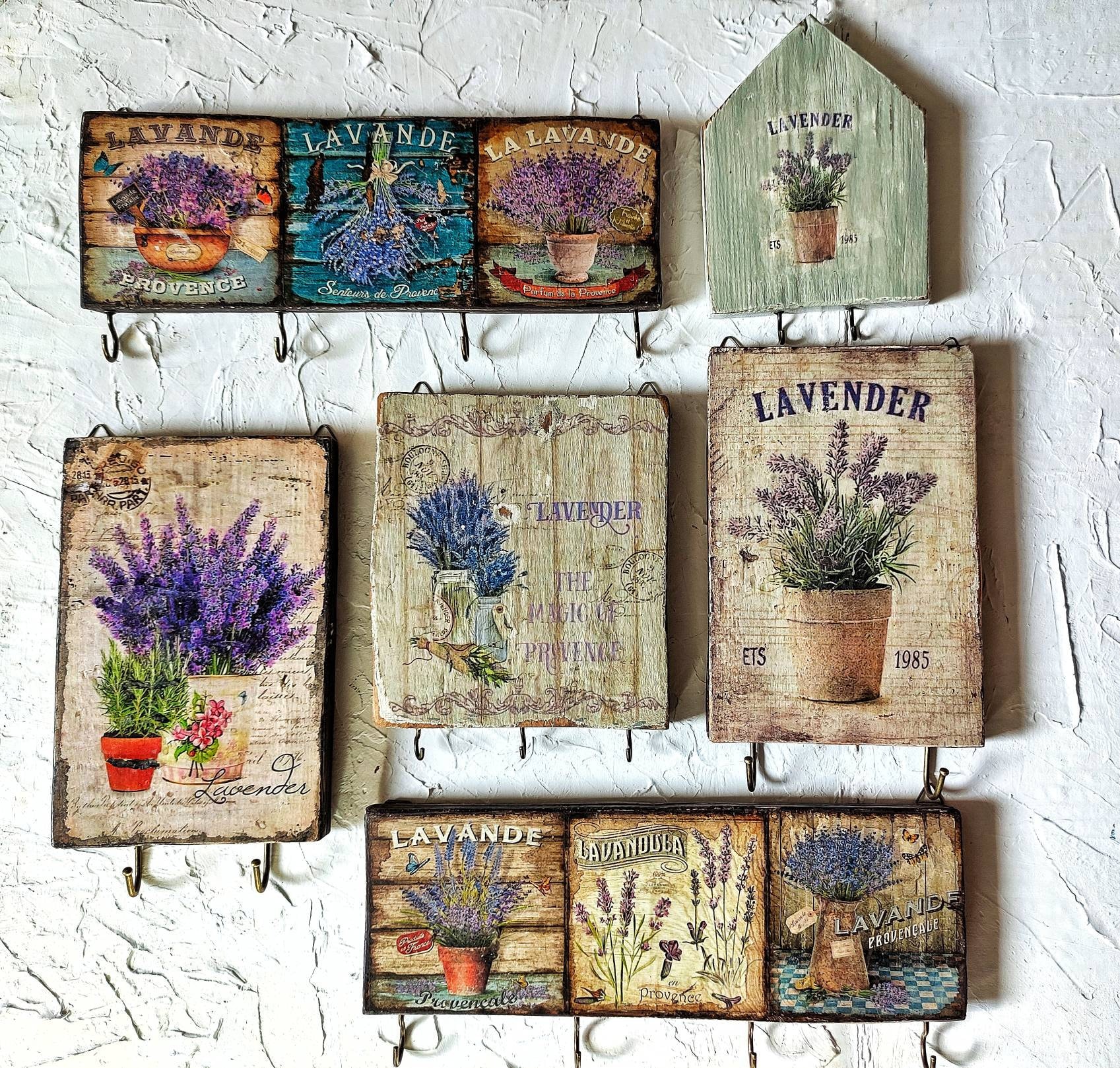 Wooden Key Holder for a Wall With Lavender in Vintage Style | Etsy