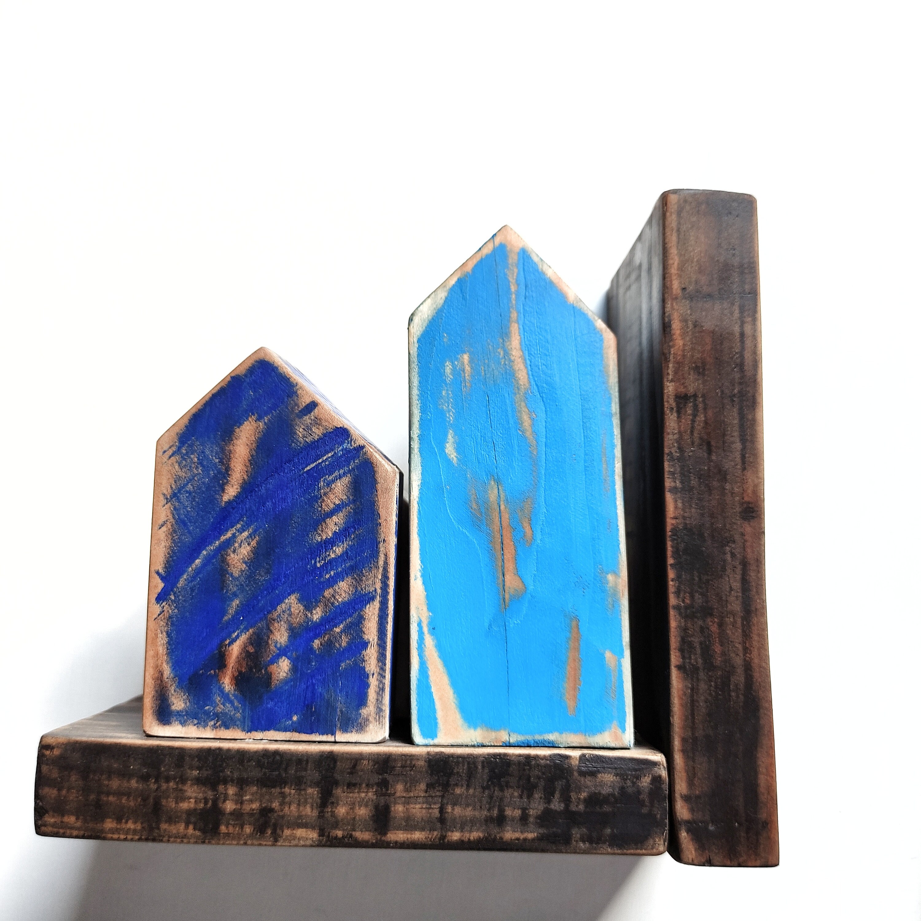 Blue Rustic Wooden Bookends, Booklovers Gifts, Unique Wooden Bookend ...