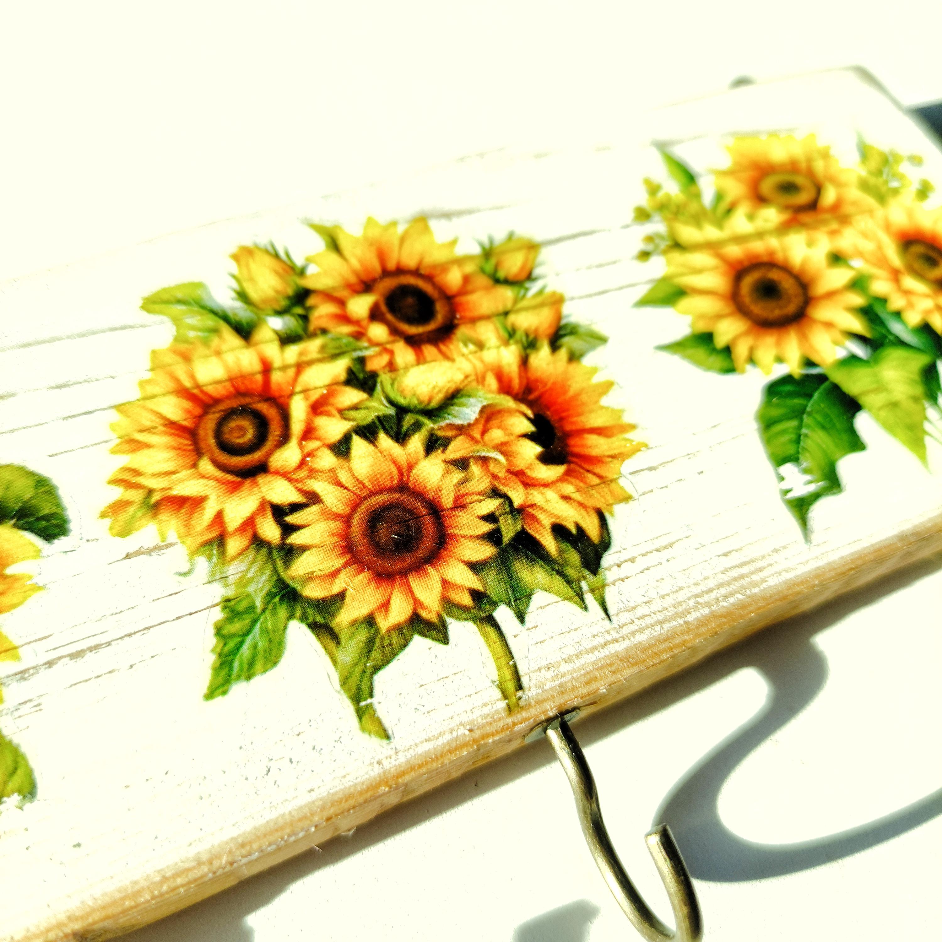 Wooden Key Holder for a Wall With Sunflowers, Recycling Wood Floral ...