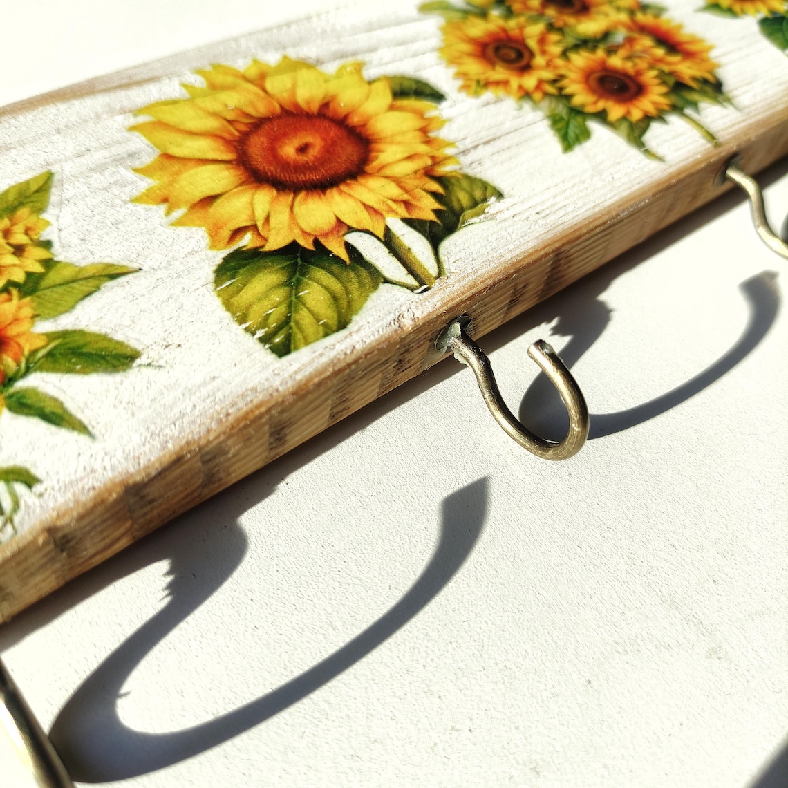 Wooden Key Holder for a Wall With Sunflowers, Recycling Wood Floral ...