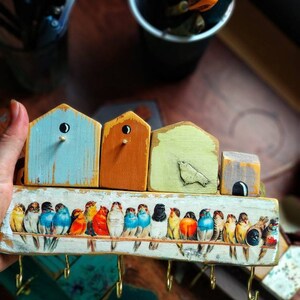 Key Holder for a Wall With Small Houses and Birds, Wall Organizer With ...