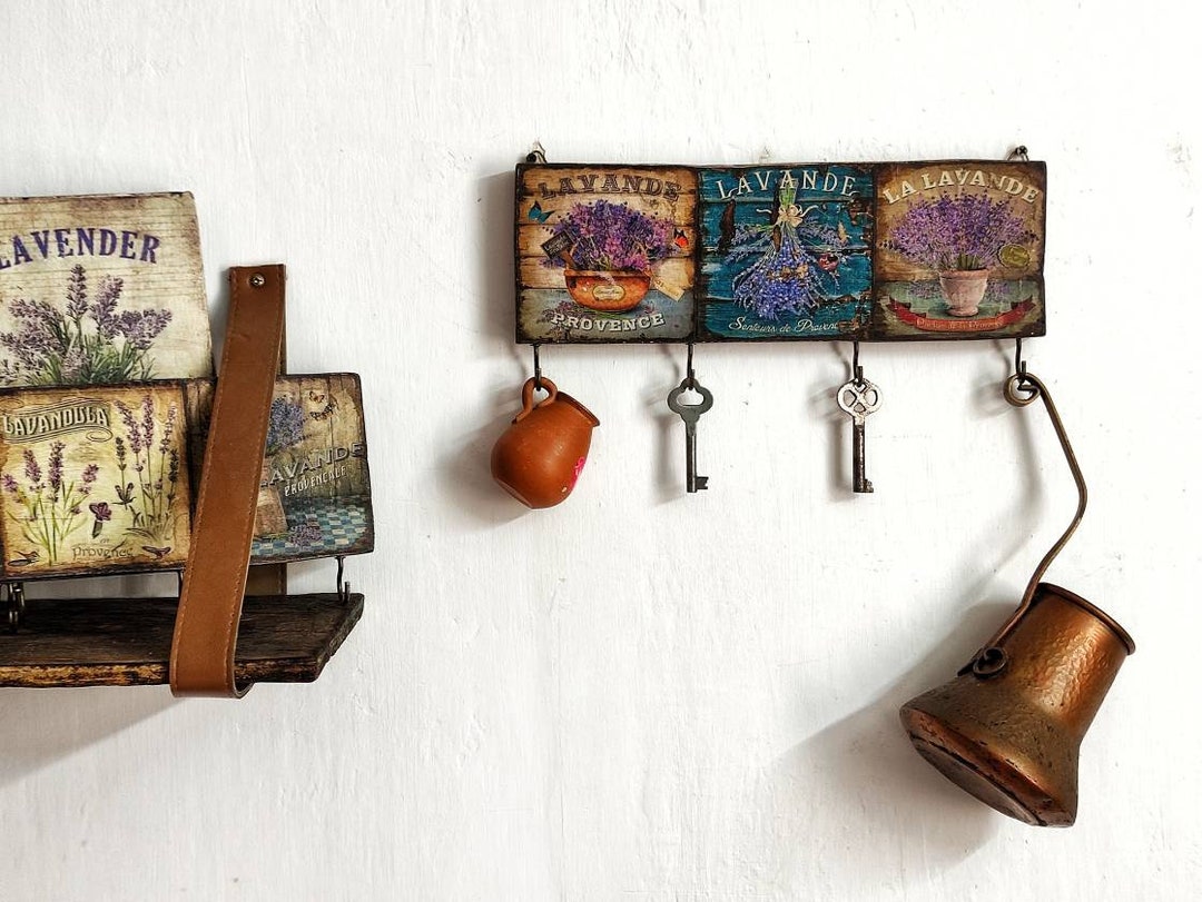 Wooden Key Holder for a Wall With Lavender in Vintage Style, Kitchen ...