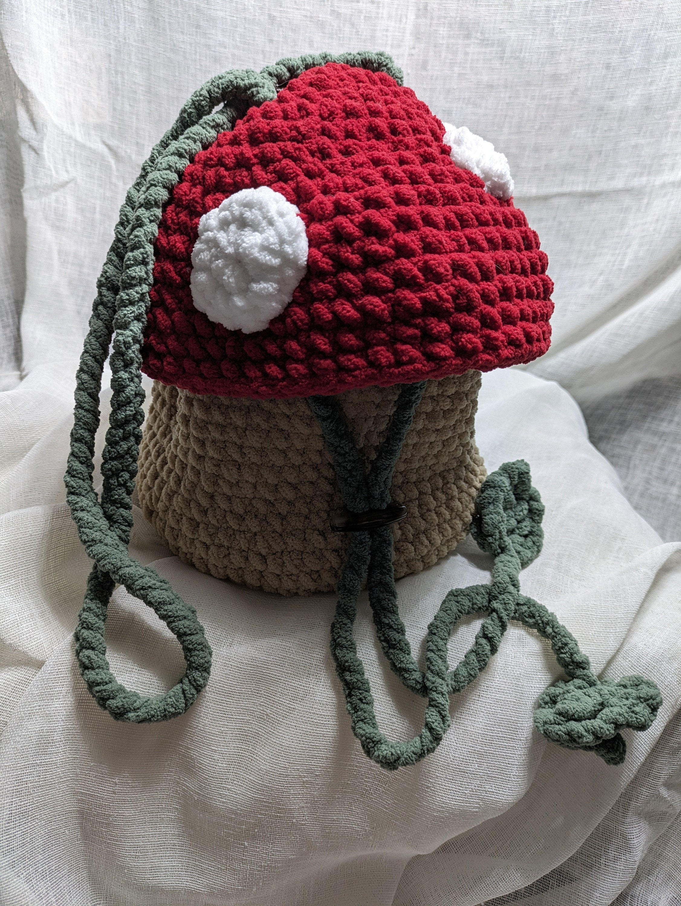 Plush Mushroom Bag With Vine Drawstring Crochet Pattern - Etsy