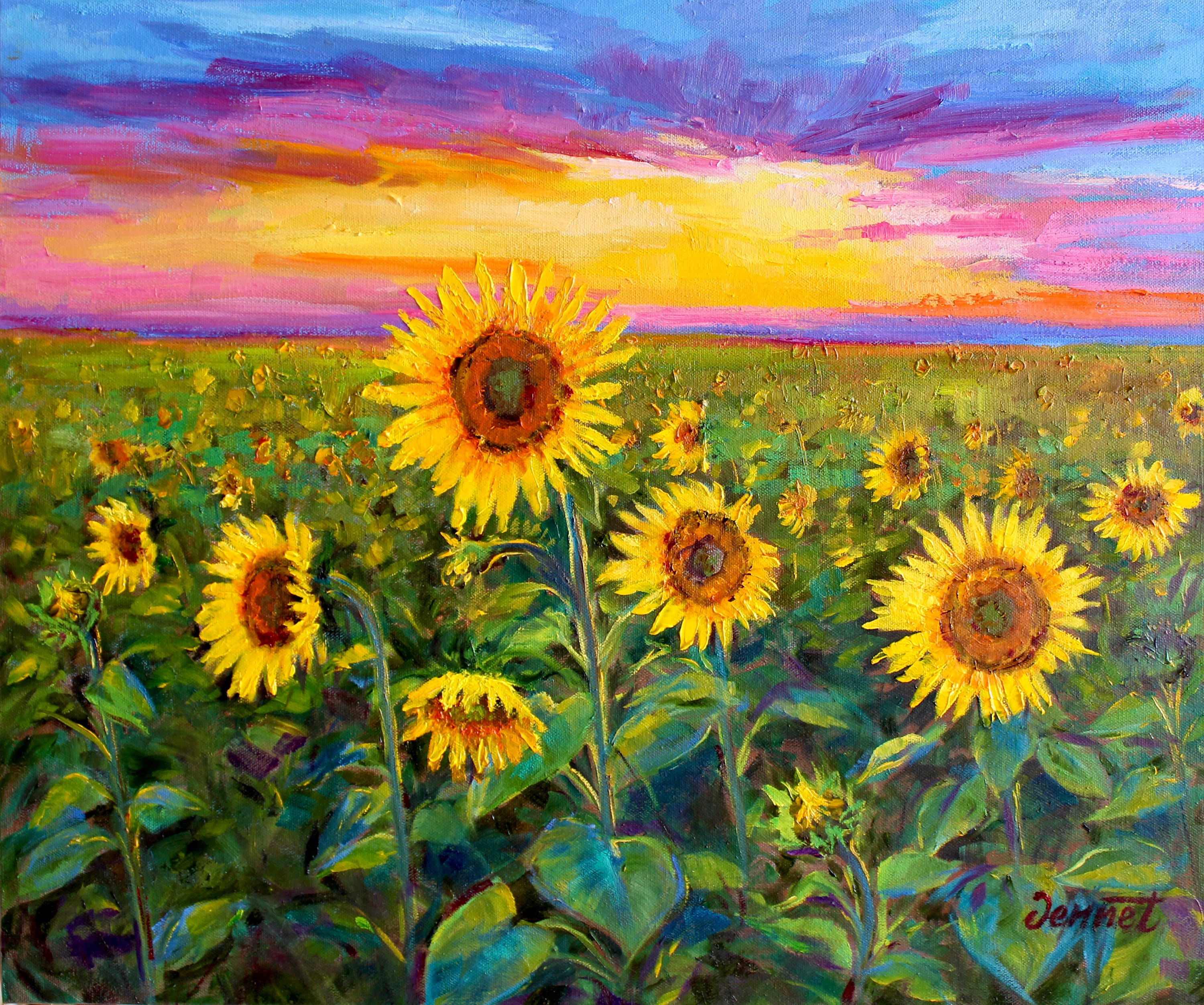 Sunflower Sunset 24 X 20 Original Oil Painting by Jennet Norman - Etsy
