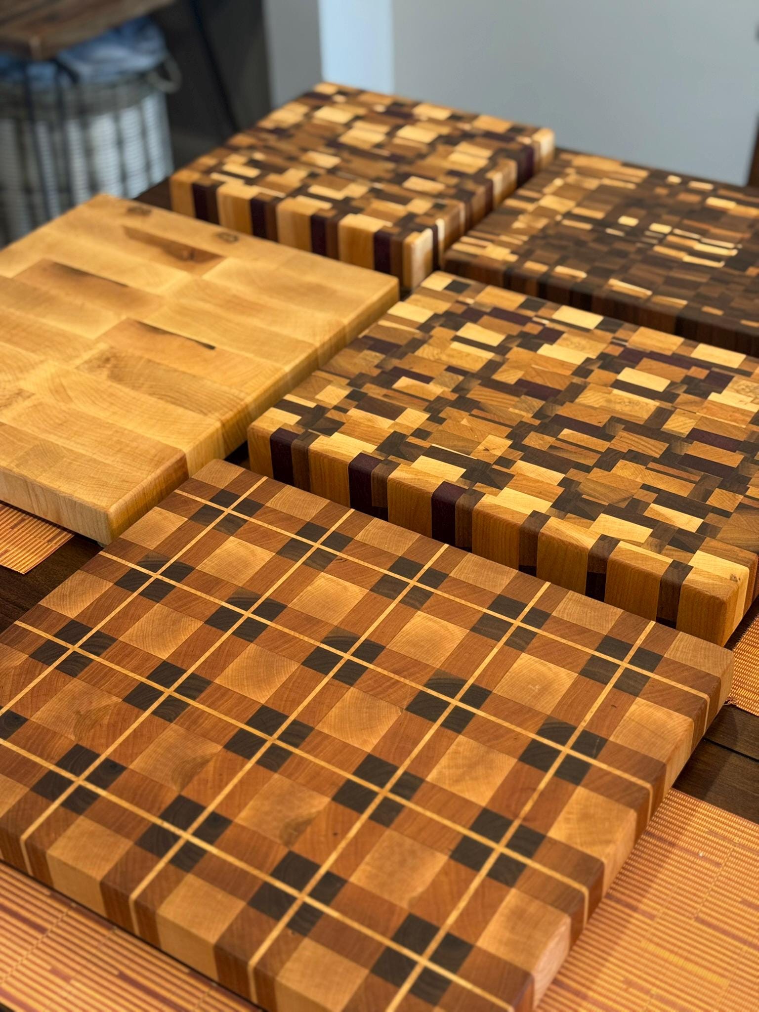 Handmade Flannel Pattern End Grain Cutting Board: Walnut, Maple ...