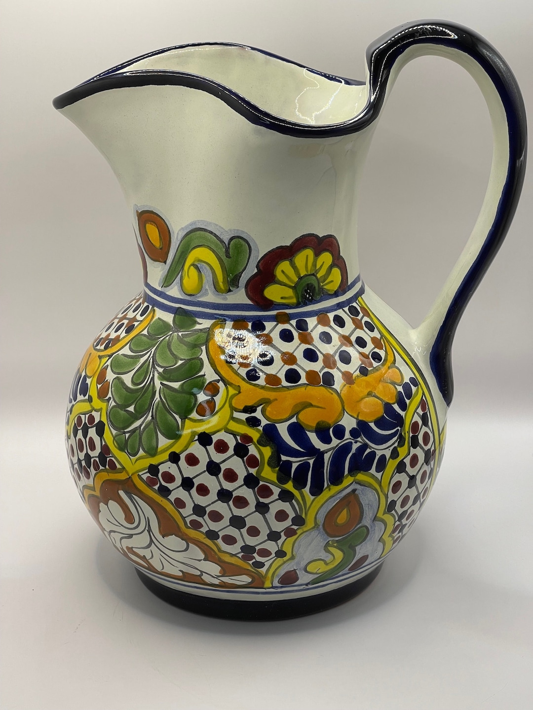 Handmade Mexican Pottery Pitcher Talavera Style - Etsy