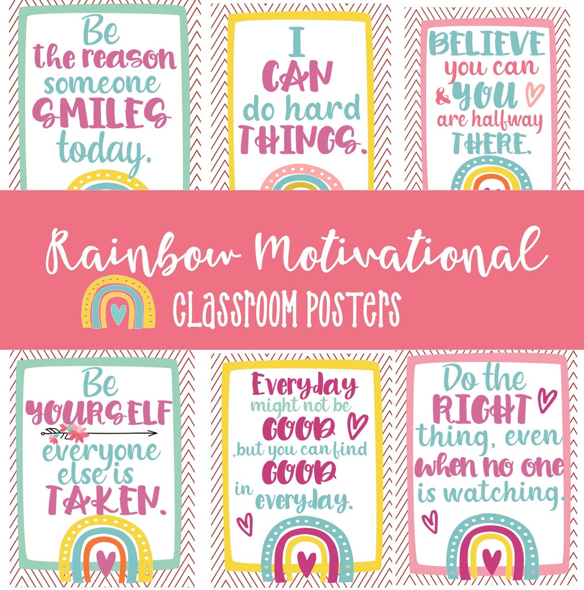 Rainbow Classroom Motivational Kindness Poster Printables - Etsy