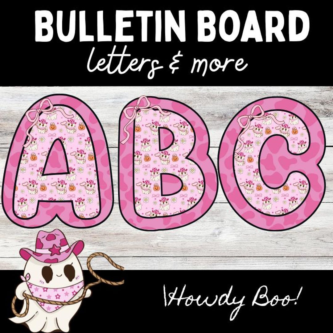 Howdy Boo Bulletin Board Letters | Pink Cowgirl Ghost Halloween Decor ...