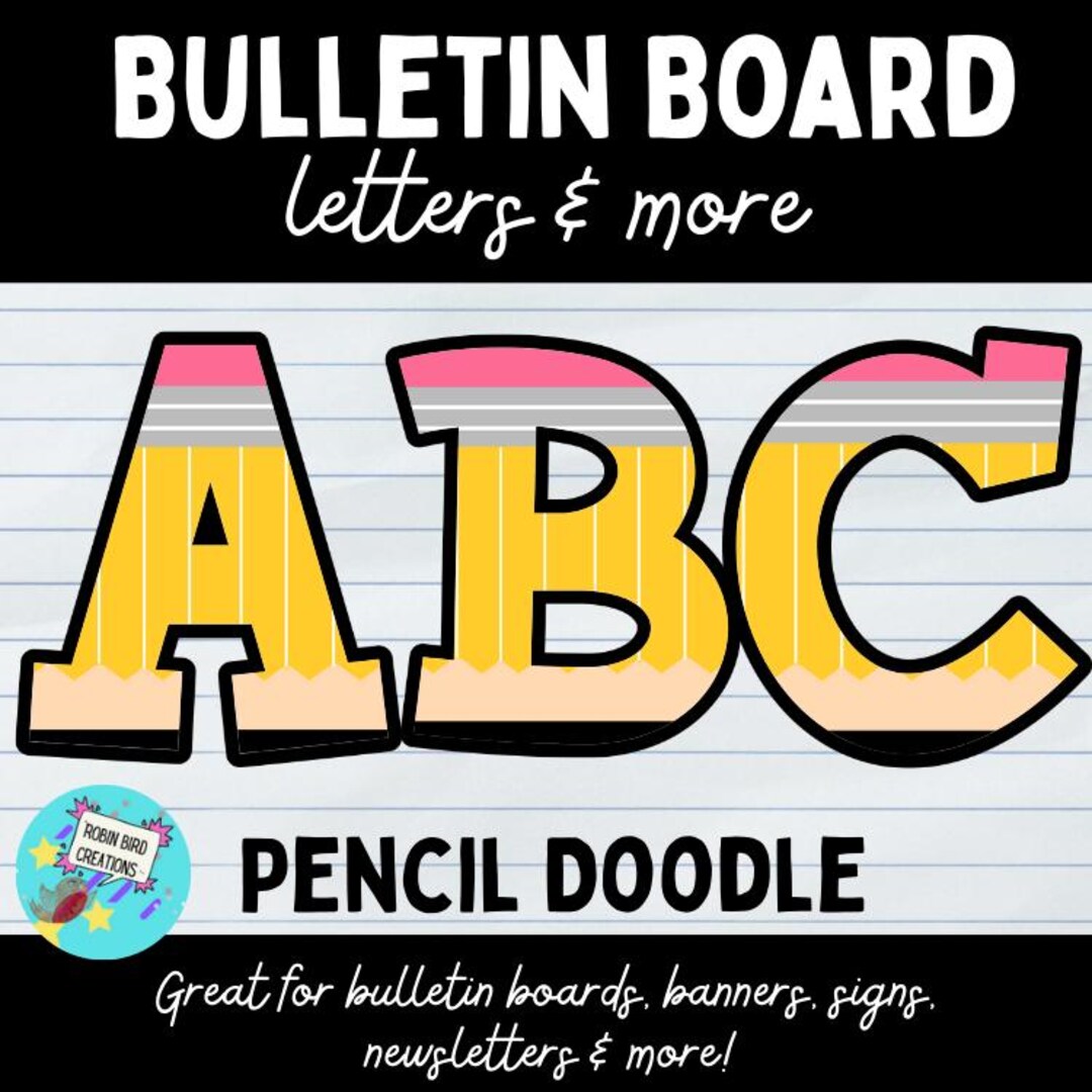 Pencil Doodle Bulletin Board Letters Classroom Decor Back to School ...