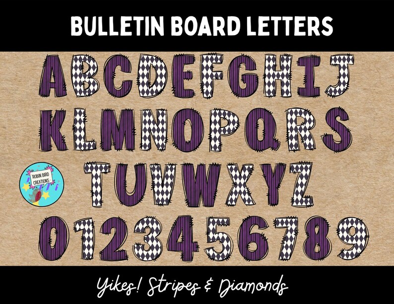 Yikes, Stripes & Diamonds Bulletin Board Letters Purple and Black ...
