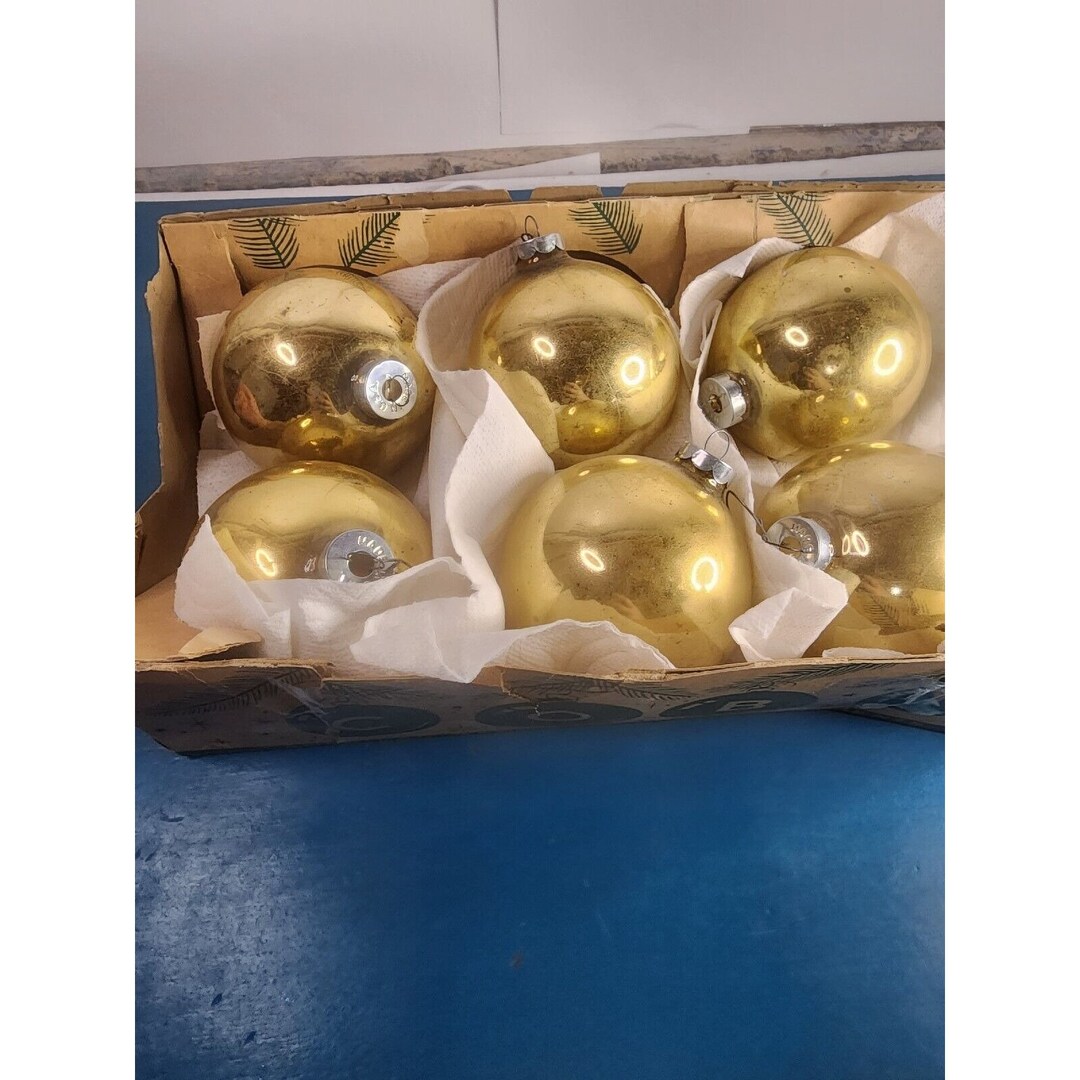 Coby American Made Glass Ornaments Vintage Set of 6 Gold Christmas ...
