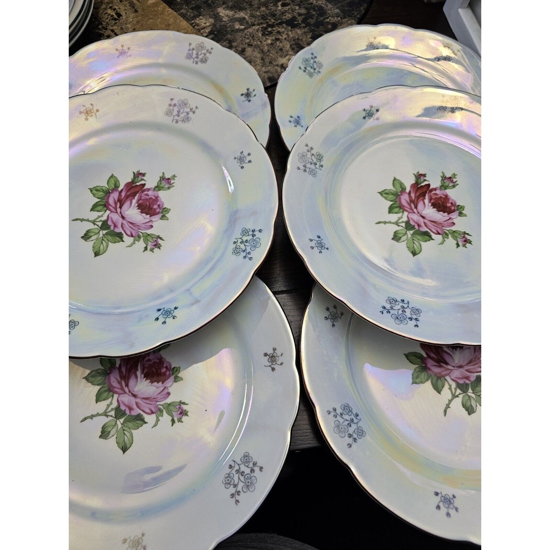 Kahla Scalloped Rose Floral Iridescent Luncheon Plates Set of 6 Vintage ...