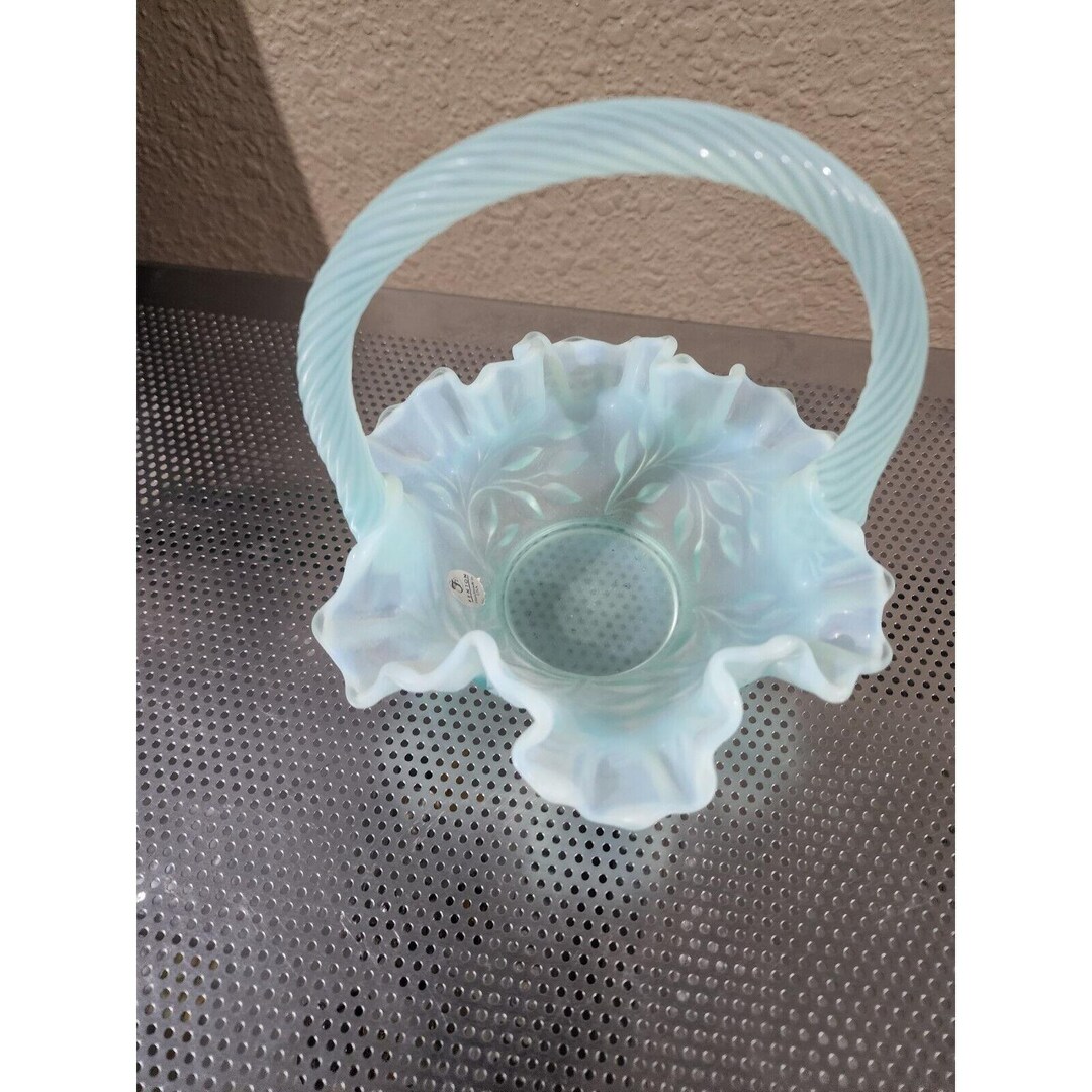 Fenton Light Blue Glass Basket Floral Vintage Handmade in USA - Etsy