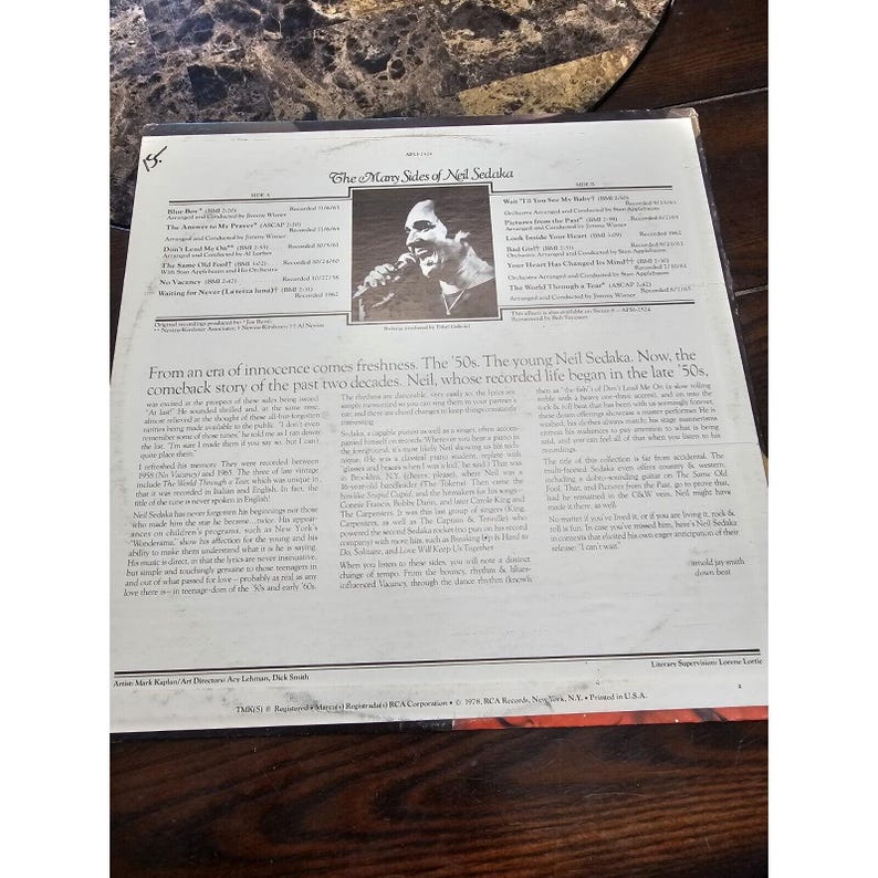 The Many Sides of Neil Sedaka 1978 LP Vinyl Record - Etsy