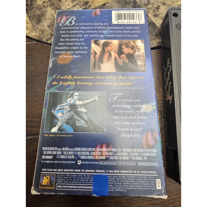 William Shakespeares Romeo & Juliet VHS, 1997 Leonardo Dicaprio - Etsy