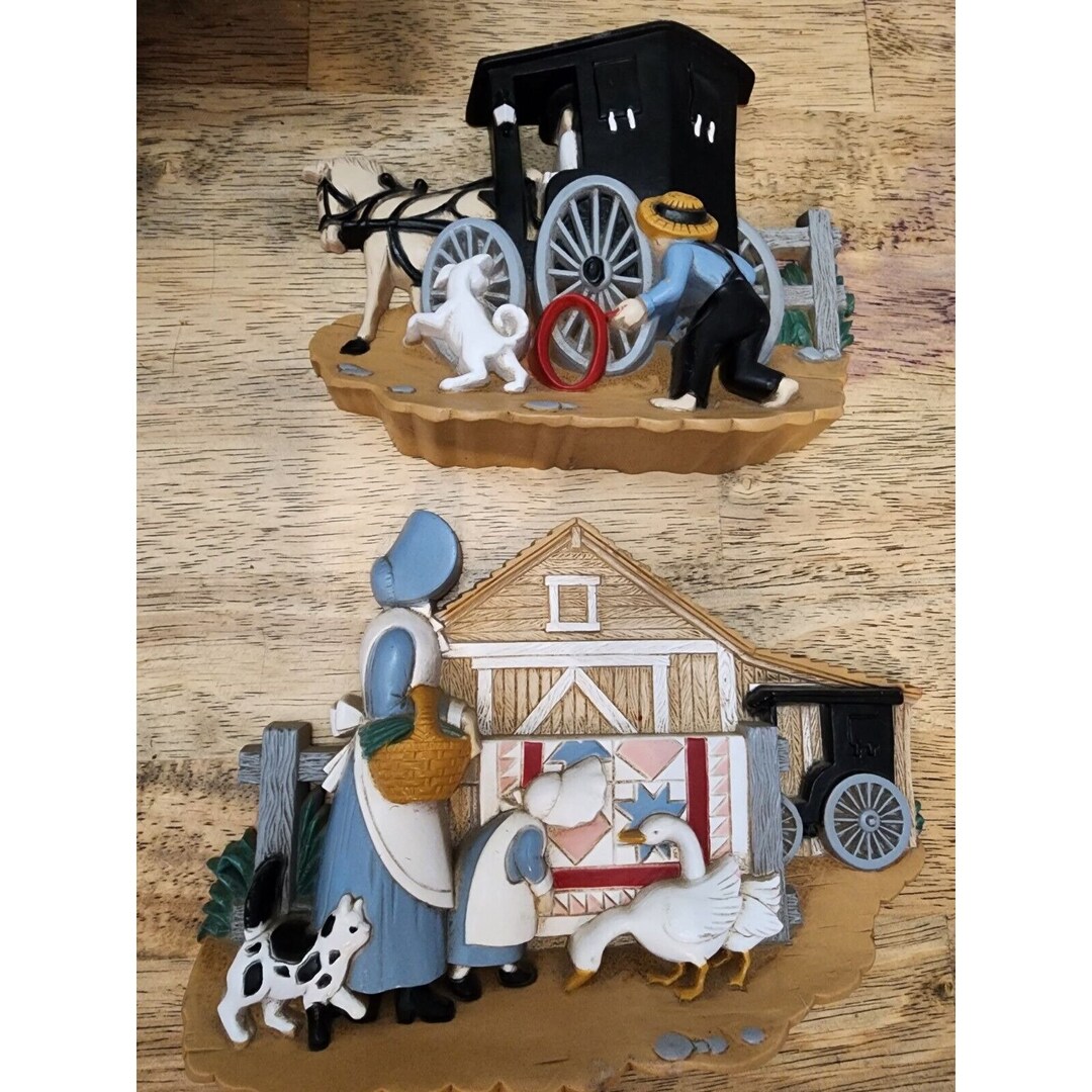 Burwood Products Set of 2 Amish Scenes Wall Hanging Decor Vintage Farm ...