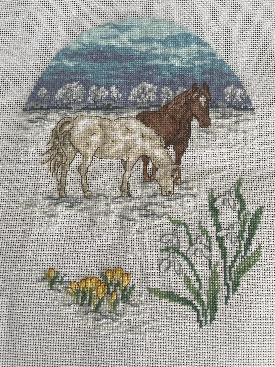 Finished Cross Stitch - Crisp Winter Morning (horses) - Etsy