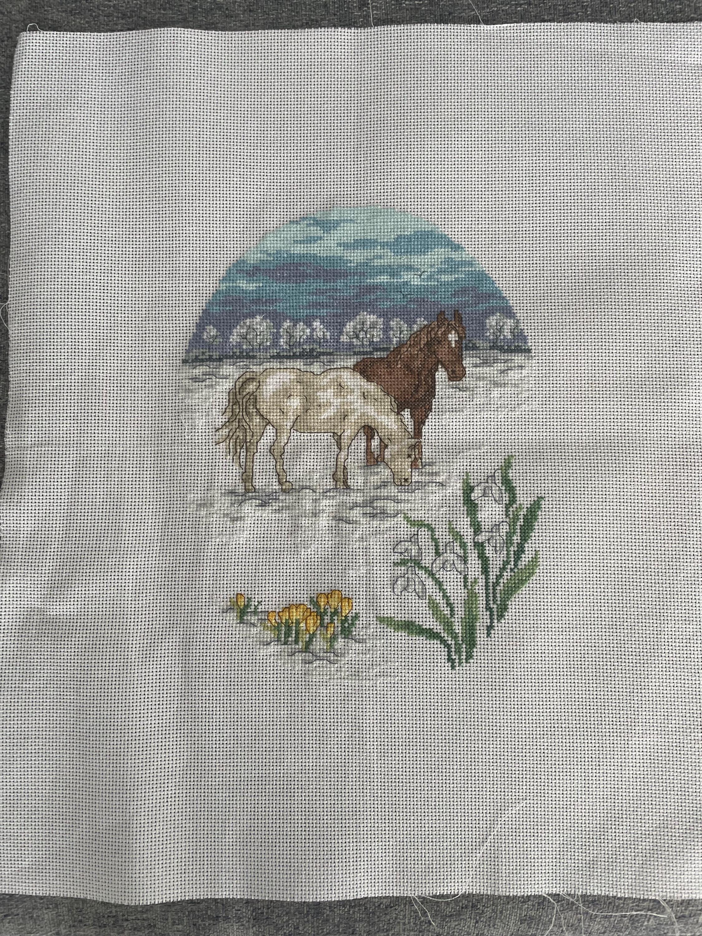 Finished Cross Stitch - Crisp Winter Morning (horses) - Etsy