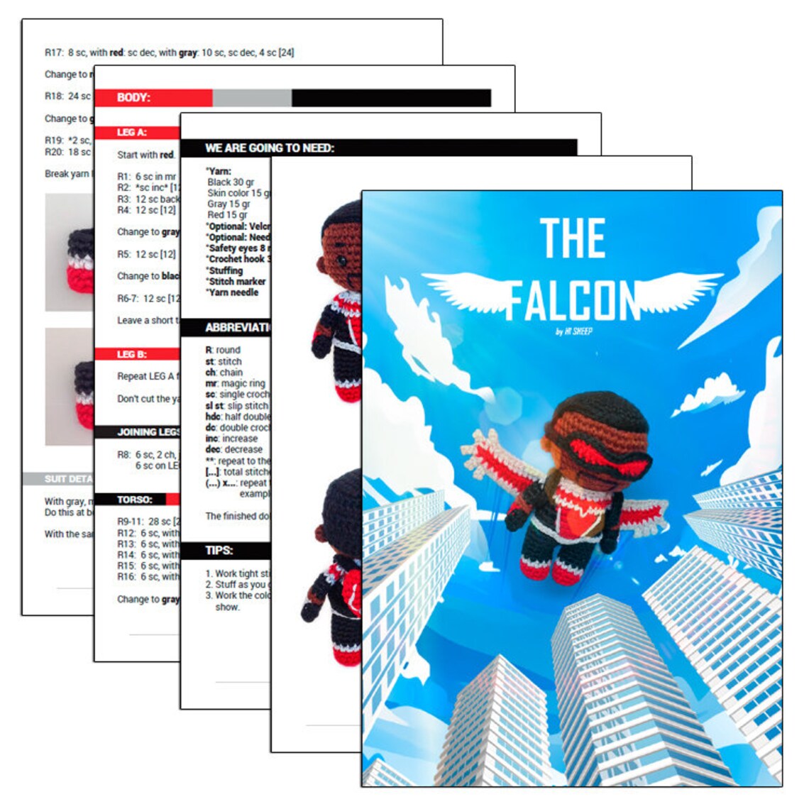Falcon Sam Wilson Crochet Pattern Amigurumi - Avengers - the Falcon and ...