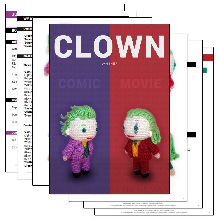 Clown Comic/movie 2 in 1 Crochet Pattern Amigurumi | Etsy