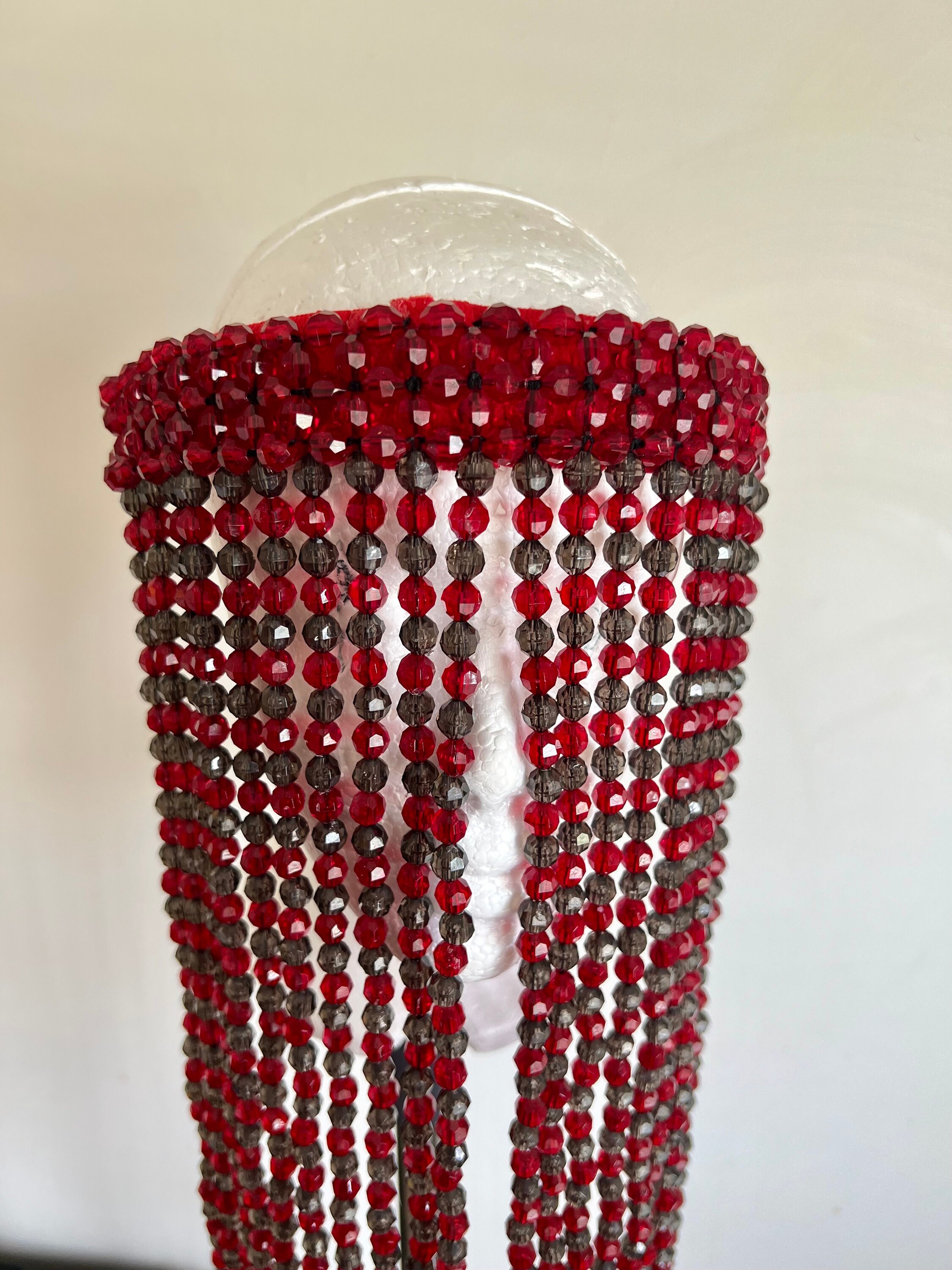 Black Red Beaded Eshu Face Mask Veil Yoruba African Style- Bead Drop ...