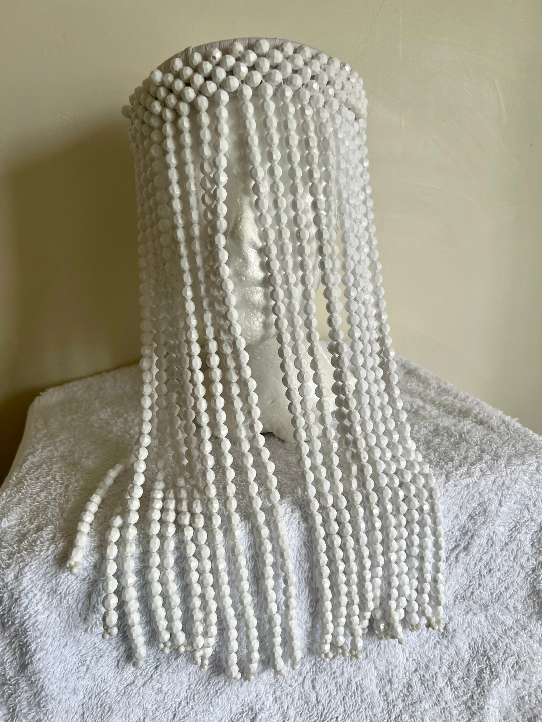 White Obatala Beaded Face Mask Veil Yoruba African Style - Bead Drop ...