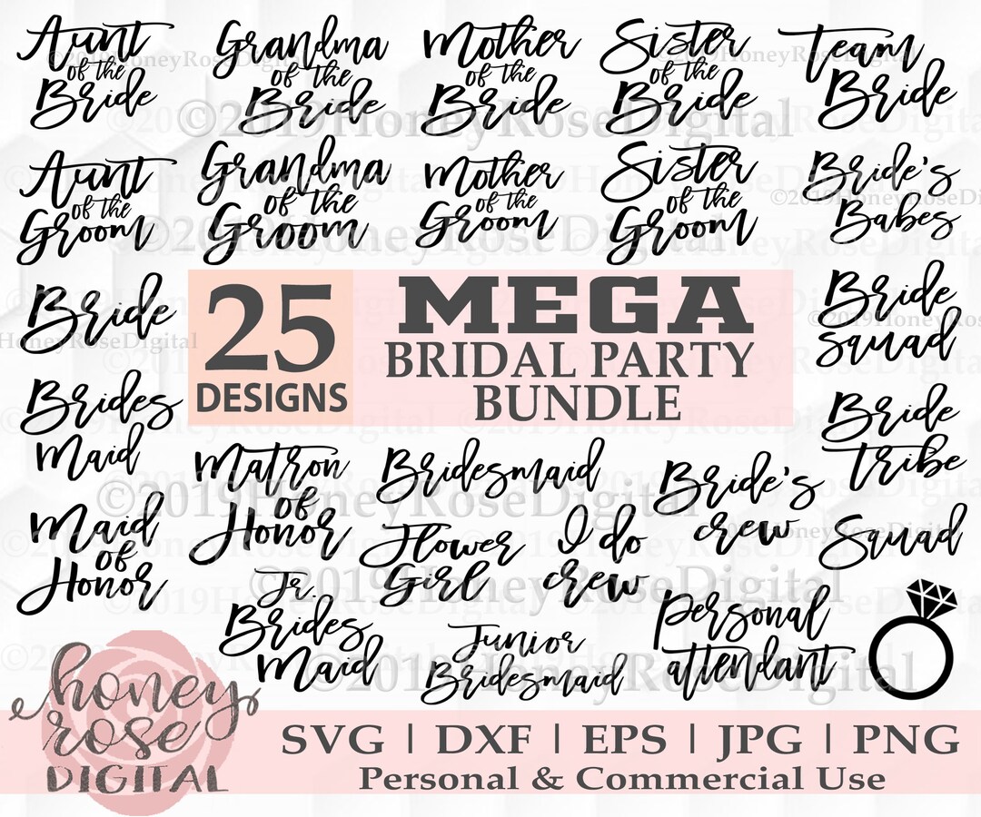 Mega Bridal Party Bundle SVG, Bridal Store Bundle, Bride Squad, Wedding Party, Team Bride ...