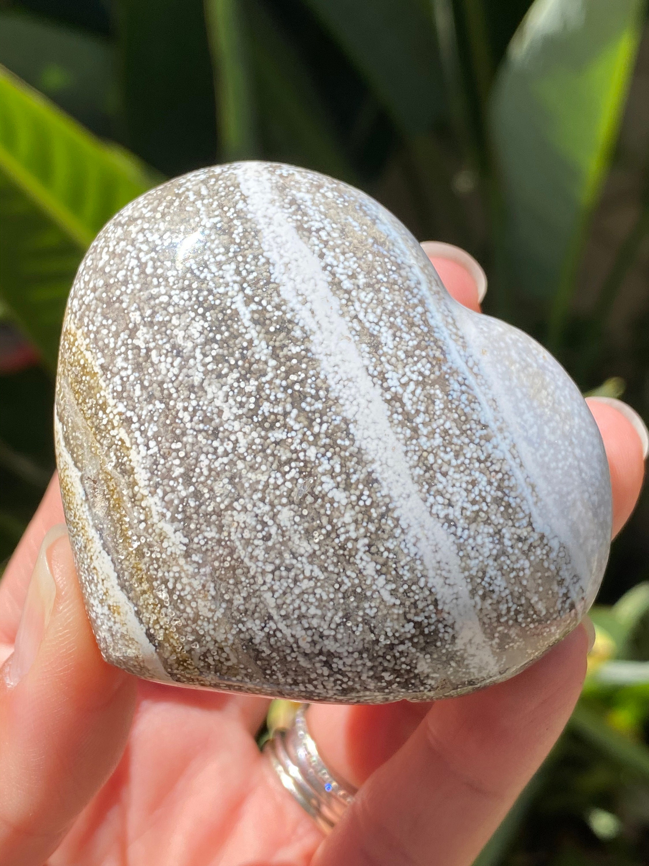 Translucent Orbicular Jasper Heart and Palmstone Galet with | Etsy