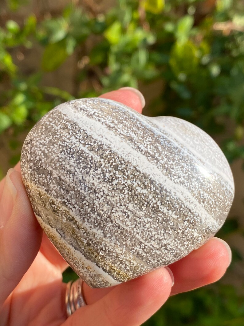Translucent Orbicular Jasper Heart and Palmstone Galet With - Etsy