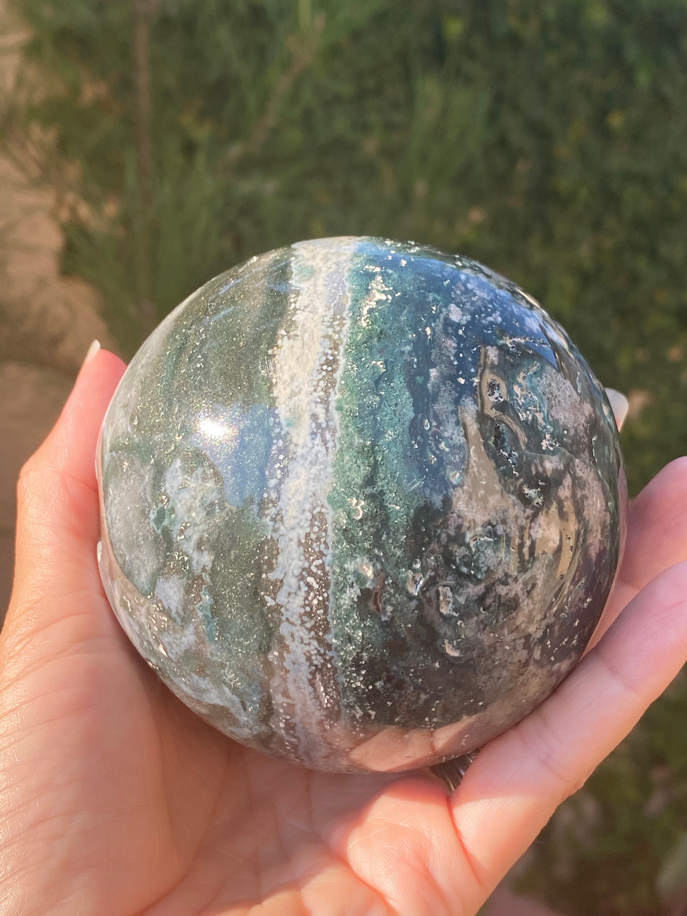 Old Stock Green Ocean Jasper Sphere With Pyrite Orbicular | Etsy