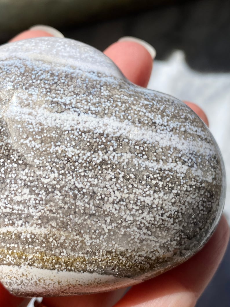 Translucent Orbicular Jasper Heart and Palmstone Galet With - Etsy