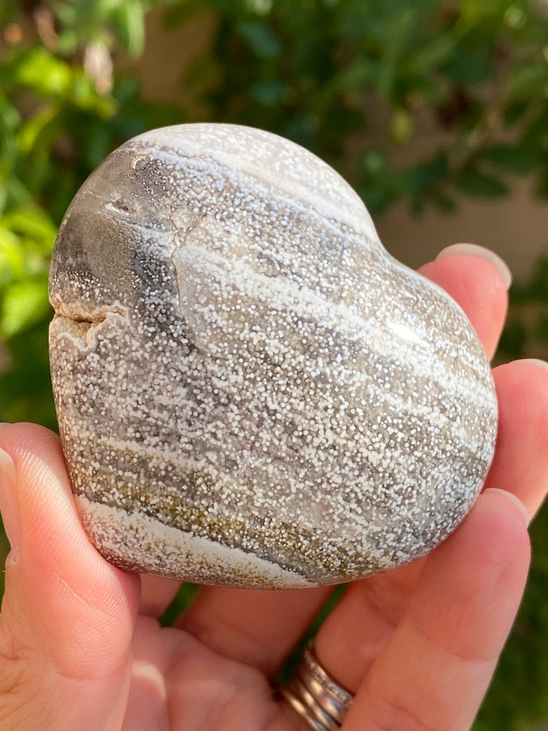 Translucent Orbicular Jasper Heart and Palmstone Galet With - Etsy